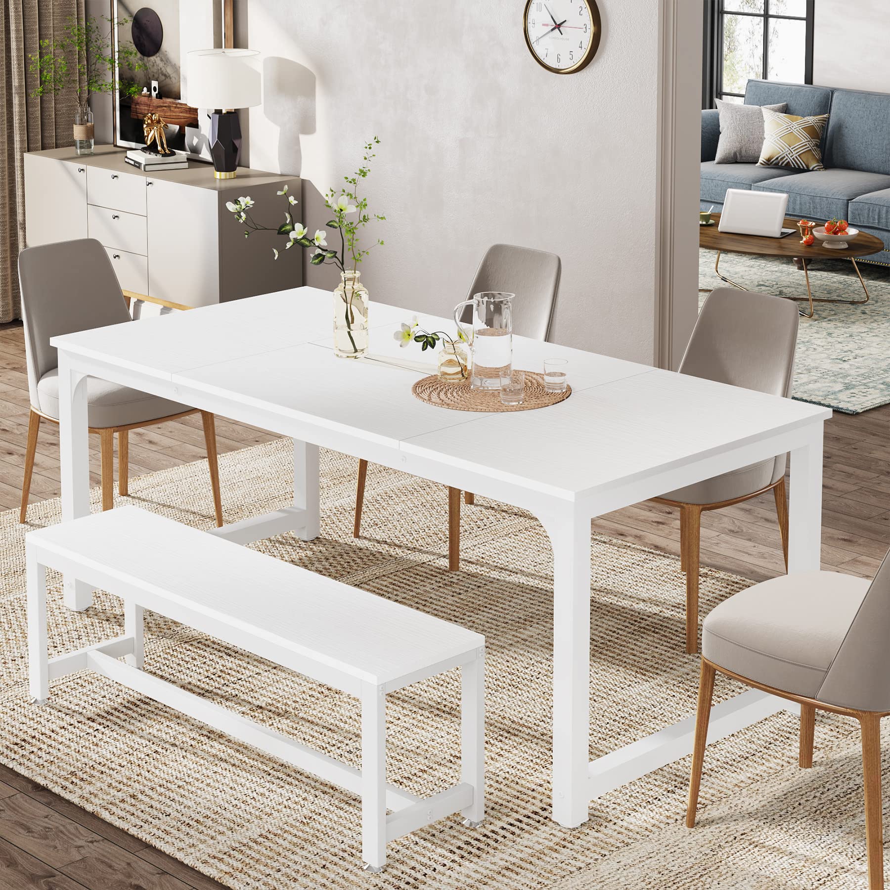 Tribesigns 71"x31.5" Dining Table, Industrial Kitchen Table for 6-8 Person, Rectangular Dinner Table for Dining Room Kitchen Living Room, with Heavy Duty Metal Legs, Rustic Brown