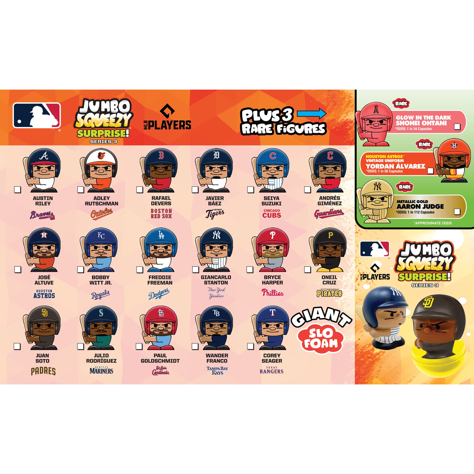 Party Animal Series 3 Jumbo Squeezy Surprise! One (1) Giant Capsule SqueezyMates MLB Figure, Team Colors, 3.75" Tall