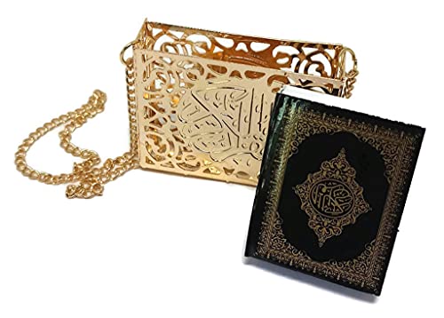 Islamic Car Rear Mirror Hanging Decorative Ornament Vehecle Necklace AMN142 Mini Al-Quran in Metal Cage Pendant Ramadan Eid Muslim Gift (Black_03)