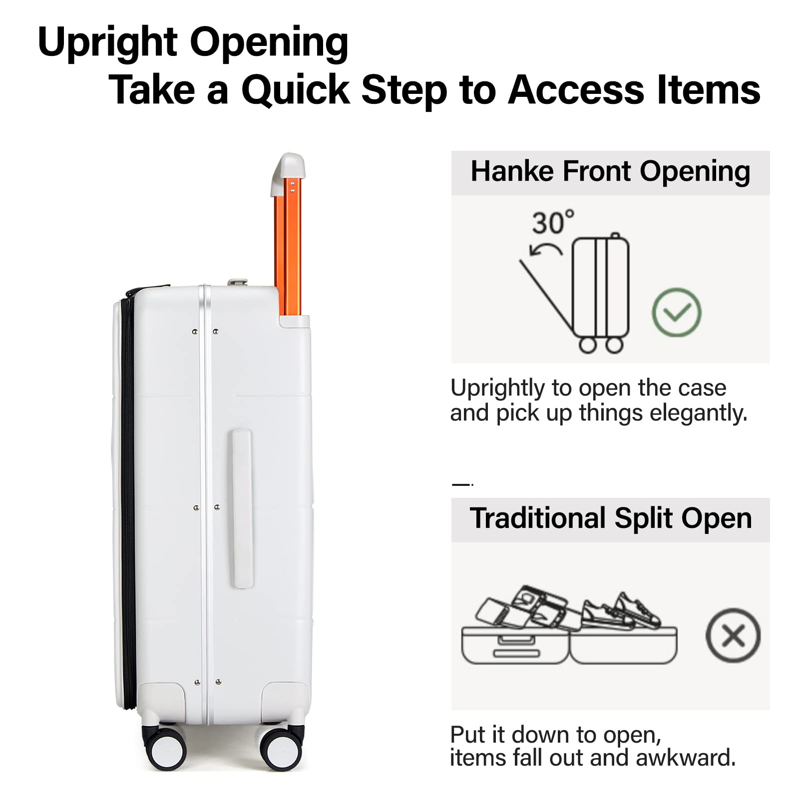 Hanke Luggage Hard Shell Suitcases 24 Inch Checked-Medium Luggage with Spinner Wheels TSA Approved Luggage Travel Luggage Wide Handle for Men Women(Smoke White)