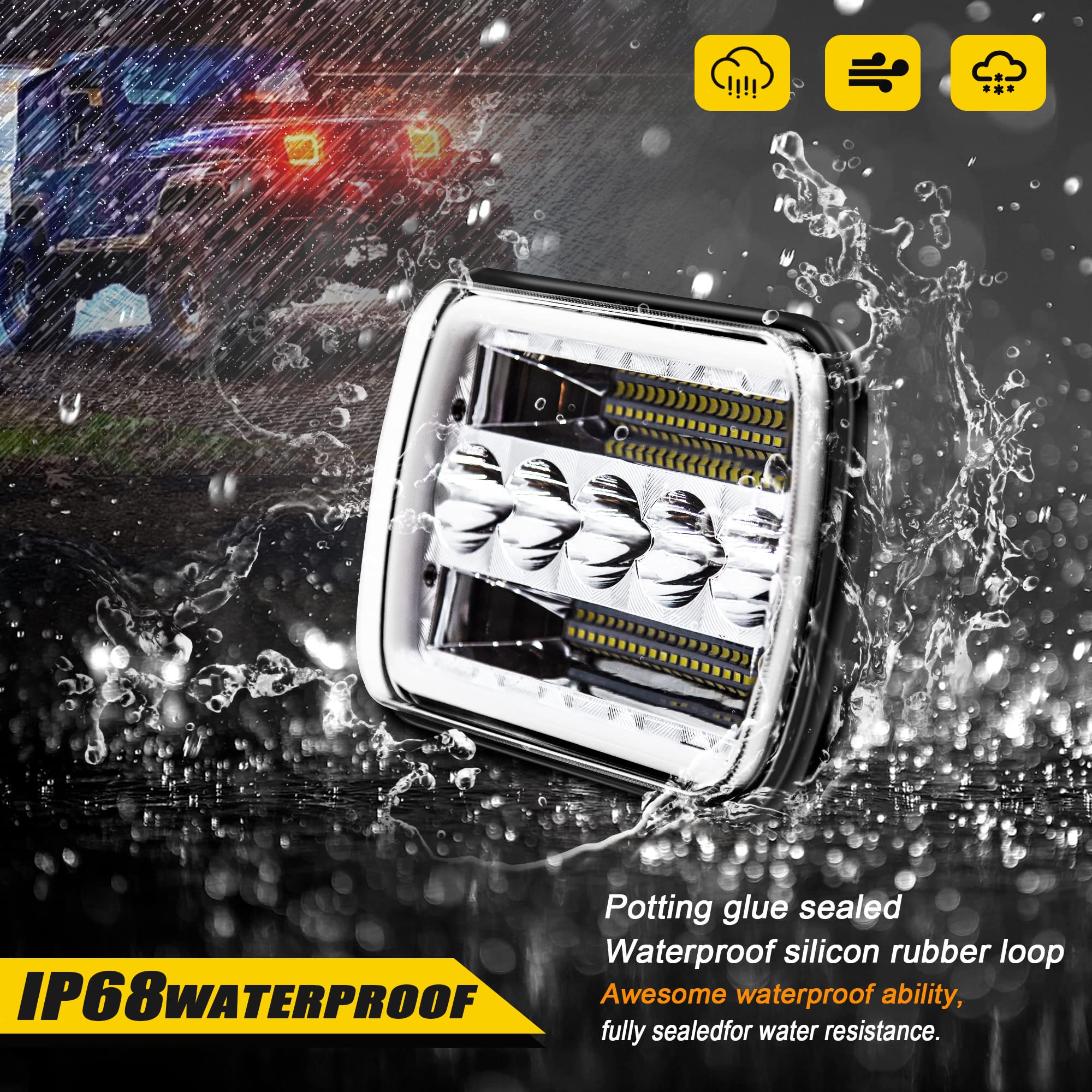 Nicoko H6054 Led Headlights 5x7 7x6 Led Headlamp High/Low Sealed Beam with RGBW Halo Function for Wrangler Cherokee YJ XJ Ford E250 GMC Dodge Truck Van with H4 Plug pack 2