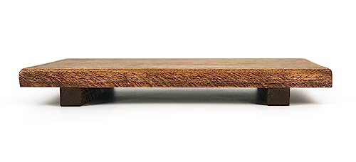 Wood Pedestal Stand & Risers - 9" Wooden Display Stand for Sink Caddy, Soap Tray, & Dish Soap Holder - Bathroom & Kitchen Counter Decor - Antique Walnut Farmhouse Style Tray (9 * 6)