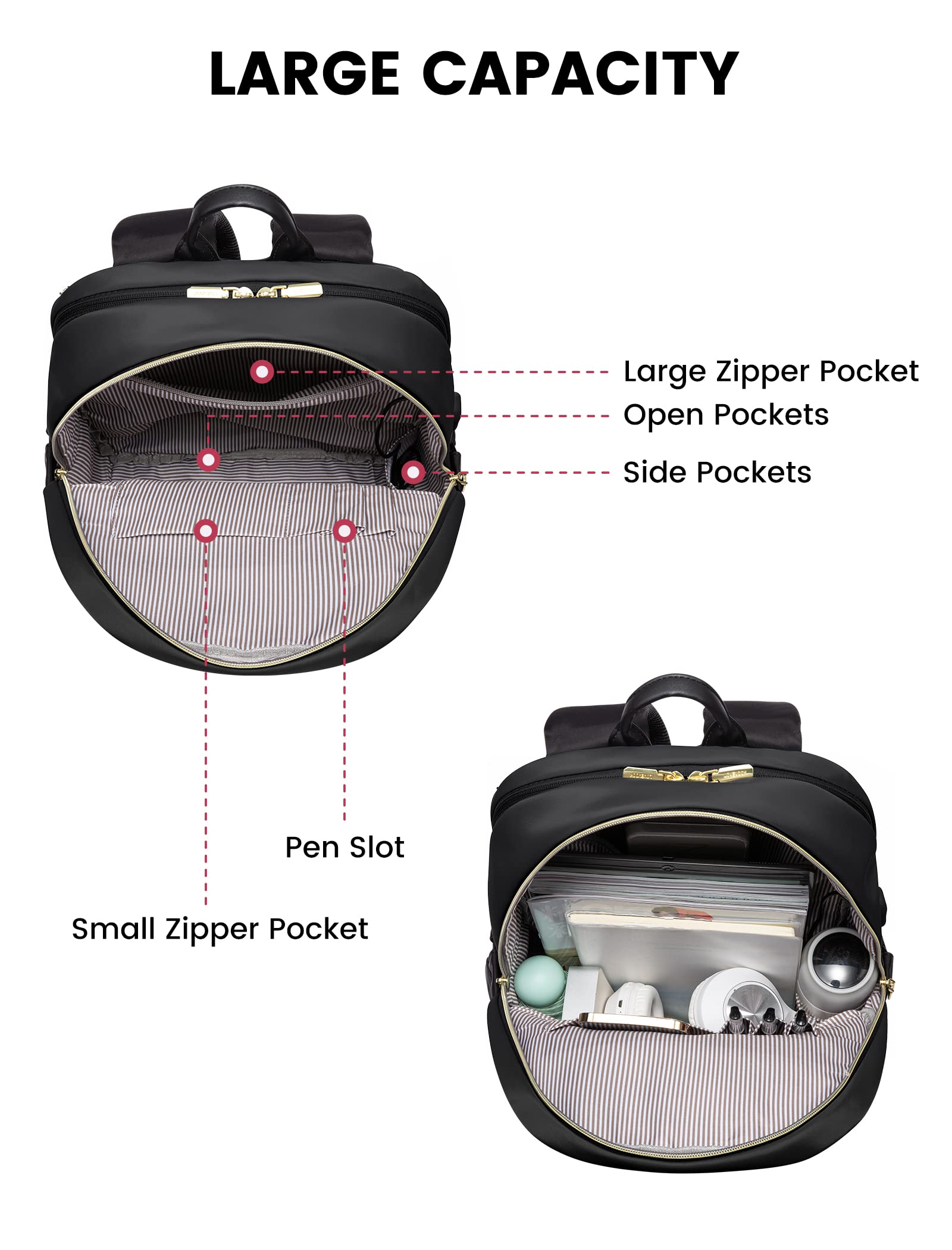 LOVEVOOK Travel Laptop Backpack Women, 15.6 Inch Anti-Theft Water Resistant Computer Back Pack, College Work Teacher Nurse Bag with USB Charging Port, Large Capacity, Black