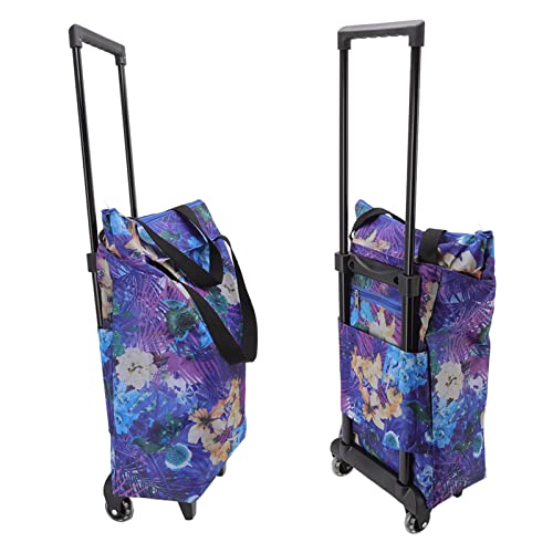 Folding Shopping Cart, Large Capacity Reusable Waterproof Grocery Cart with Removable Bag, Washable Durable Collapsible Shopping Bag with Wheels, 600D Strong Heavy Duty Utility Cart for Travel Camping
