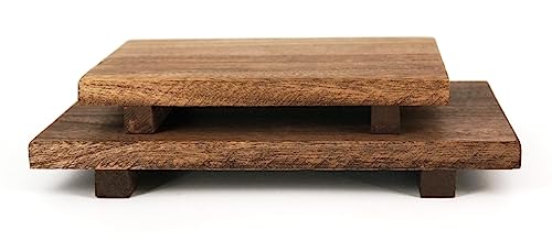 Wood Pedestal Stand & Risers - 9" Wooden Display Stand for Sink Caddy, Soap Tray, & Dish Soap Holder - Bathroom & Kitchen Counter Decor - Antique Walnut Farmhouse Style Tray (9 * 6)