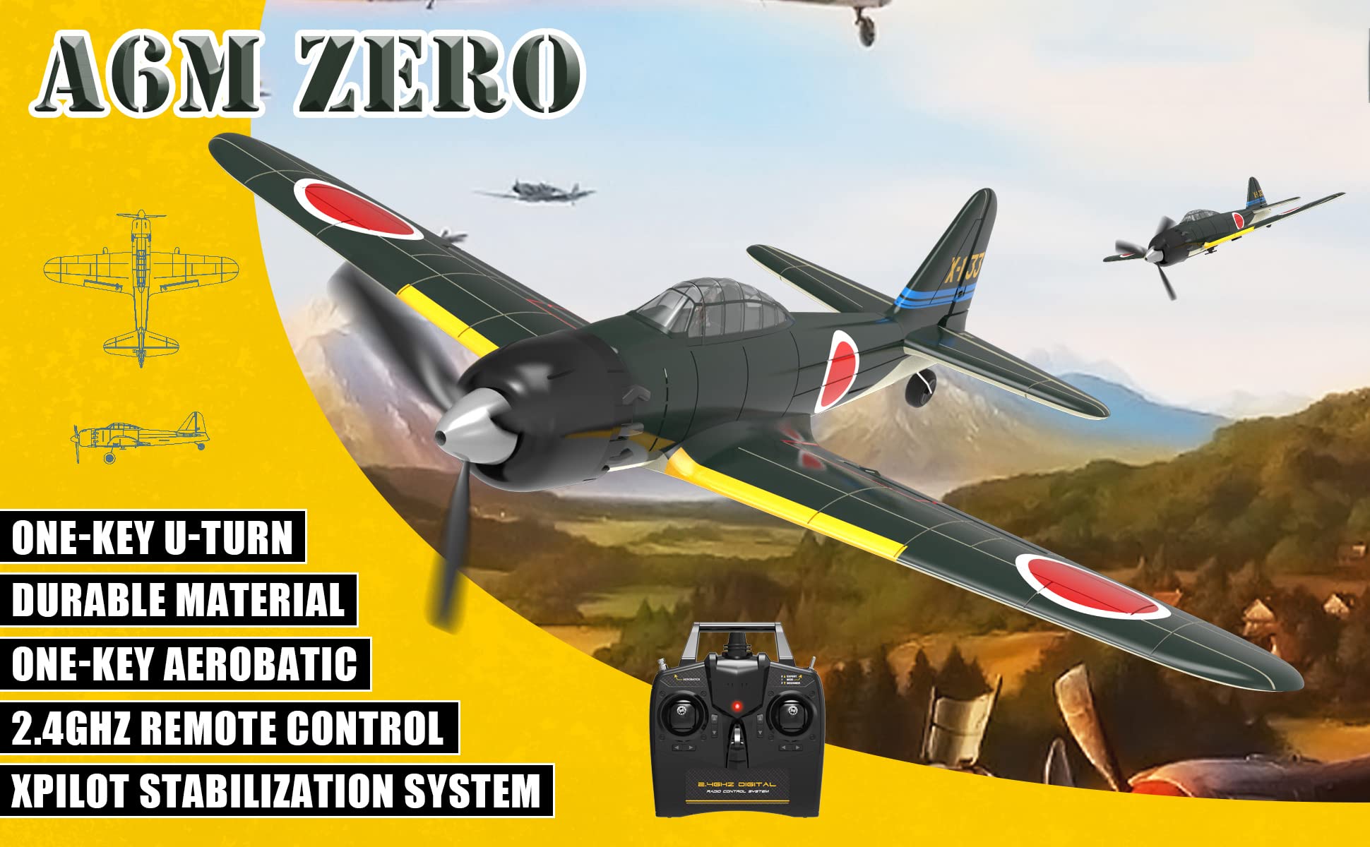 Romote Control Airplane Zero Fighter, 4 Channel RTF RC Plane with 6-Axis Gyro, WW2 Warbird Aircraft Toy Gift for Adults & Kid