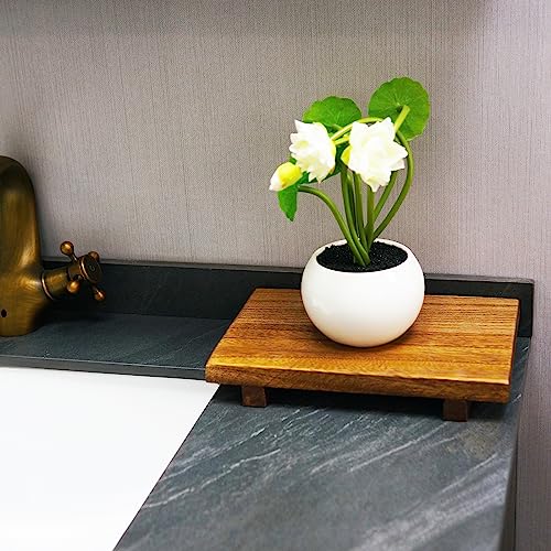 Wood Pedestal Stand & Risers - 9" Wooden Display Stand for Sink Caddy, Soap Tray, & Dish Soap Holder - Bathroom & Kitchen Counter Decor - Antique Walnut Farmhouse Style Tray (9 * 6)