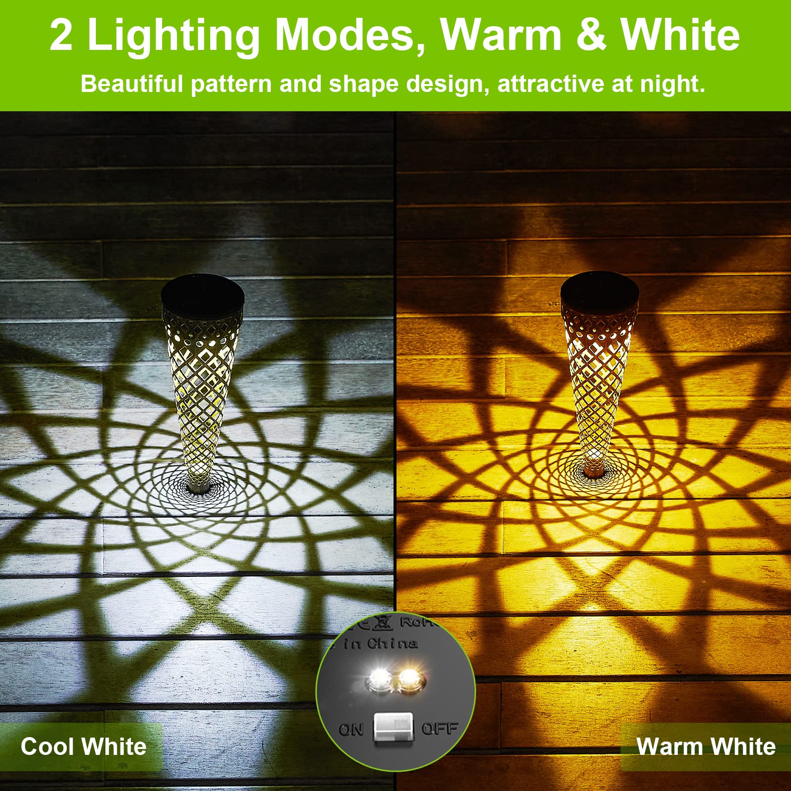 RECHOO Solar Garden Lights, 6 Pack Garden Decor Solar Outdoor Lights Decorative, Warm White & Cool White Garden Lights Solar Powered Waterproof, Outdoor Solar Lights for Yard Patio Backyard Decor
