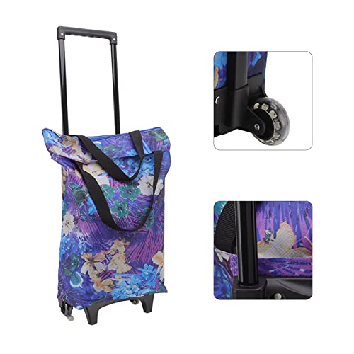 Folding Shopping Cart, Large Capacity Reusable Waterproof Grocery Cart with Removable Bag, Washable Durable Collapsible Shopping Bag with Wheels, 600D Strong Heavy Duty Utility Cart for Travel Camping