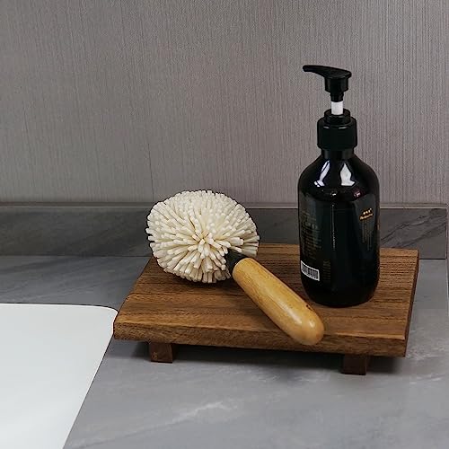 Wood Pedestal Stand & Risers - 9" Wooden Display Stand for Sink Caddy, Soap Tray, & Dish Soap Holder - Bathroom & Kitchen Counter Decor - Antique Walnut Farmhouse Style Tray (9 * 6)