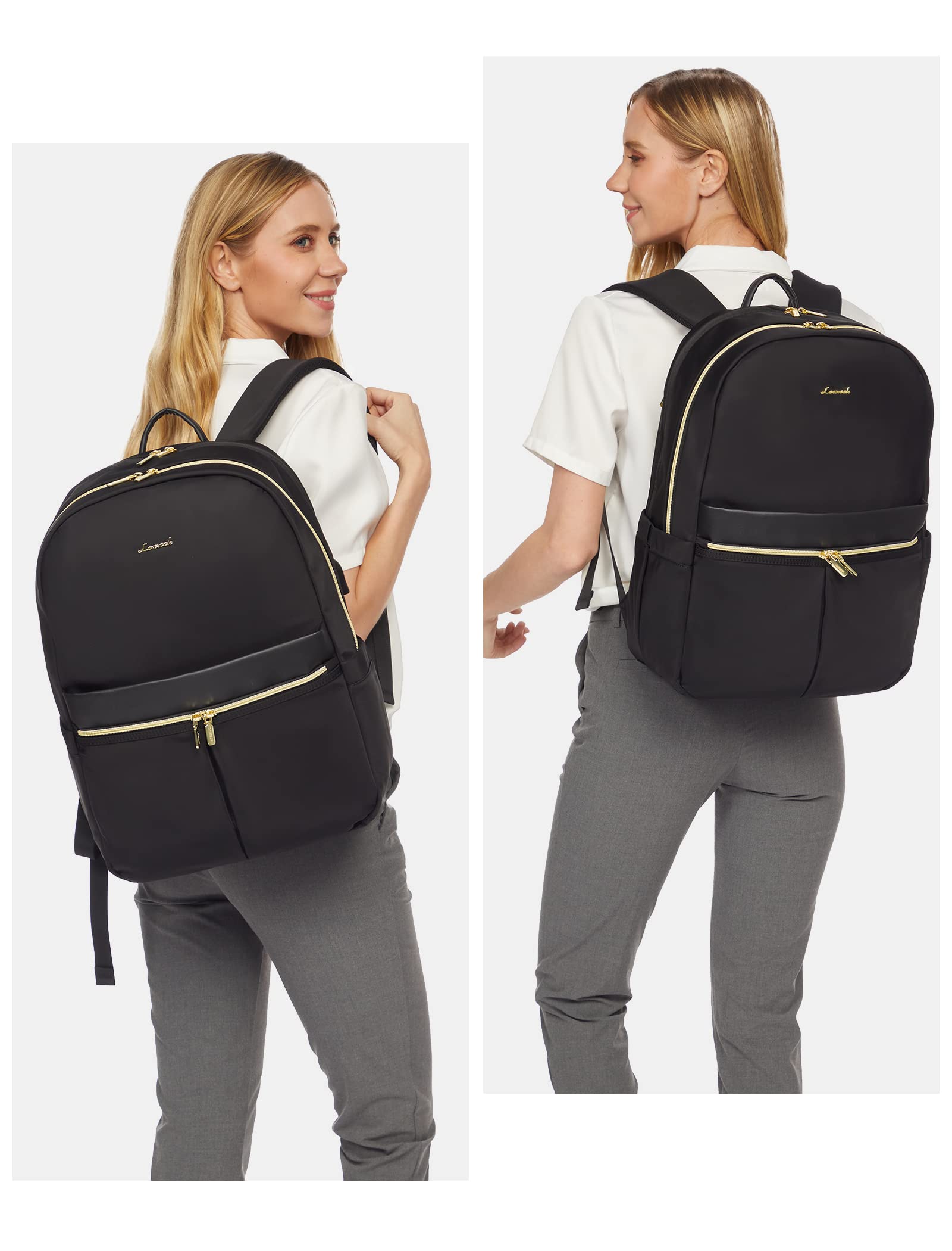 LOVEVOOK Travel Laptop Backpack Women, 15.6 Inch Anti-Theft Water Resistant Computer Back Pack, College Work Teacher Nurse Bag with USB Charging Port, Large Capacity, Black