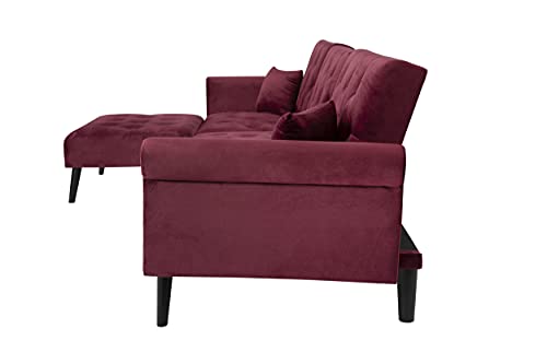 ERYE Button Tufted Sectional 2 Pillows and Reversible Chaise Lounge, L-Shaped Nailhead Decor Corner Sofá Convertible Sleeper Bed for Living Room Furniture Sets, Sofa & Couch, Red