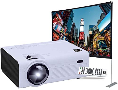 RCA RPJ136 LCD Home Theater Projector with LED Projection Lamp 1080p HD Compatible Bundle RPJ123 Indoor Outdoor 100" Diagonal Portable Projector Screen Kit