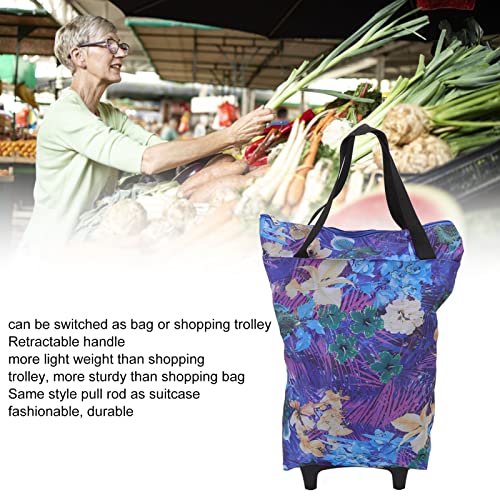 Folding Shopping Cart, Large Capacity Reusable Waterproof Grocery Cart with Removable Bag, Washable Durable Collapsible Shopping Bag with Wheels, 600D Strong Heavy Duty Utility Cart for Travel Camping