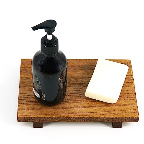 Wood Pedestal Stand & Risers - 9" Wooden Display Stand for Sink Caddy, Soap Tray, & Dish Soap Holder - Bathroom & Kitchen Counter Decor - Antique Walnut Farmhouse Style Tray (9 * 6)