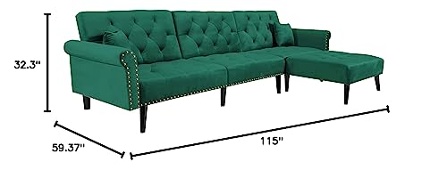 ERYE Button Tufted Sectional 2 Pillows and Reversible Chaise Lounge, L-Shaped Nailhead Decor Corner Sofá Convertible Sleeper Bed for Living Room Furniture Sets, Sofa & Couch, Red