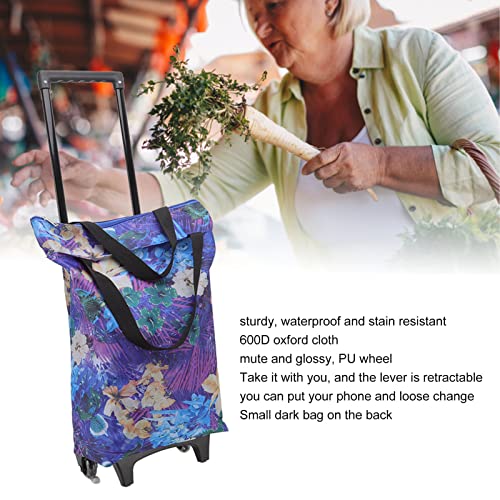Folding Shopping Cart, Large Capacity Reusable Waterproof Grocery Cart with Removable Bag, Washable Durable Collapsible Shopping Bag with Wheels, 600D Strong Heavy Duty Utility Cart for Travel Camping