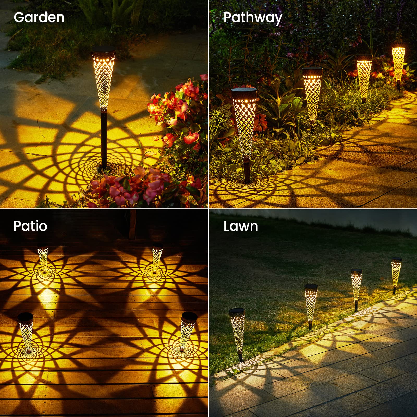 RECHOO Solar Garden Lights, 6 Pack Garden Decor Solar Outdoor Lights Decorative, Warm White & Cool White Garden Lights Solar Powered Waterproof, Outdoor Solar Lights for Yard Patio Backyard Decor