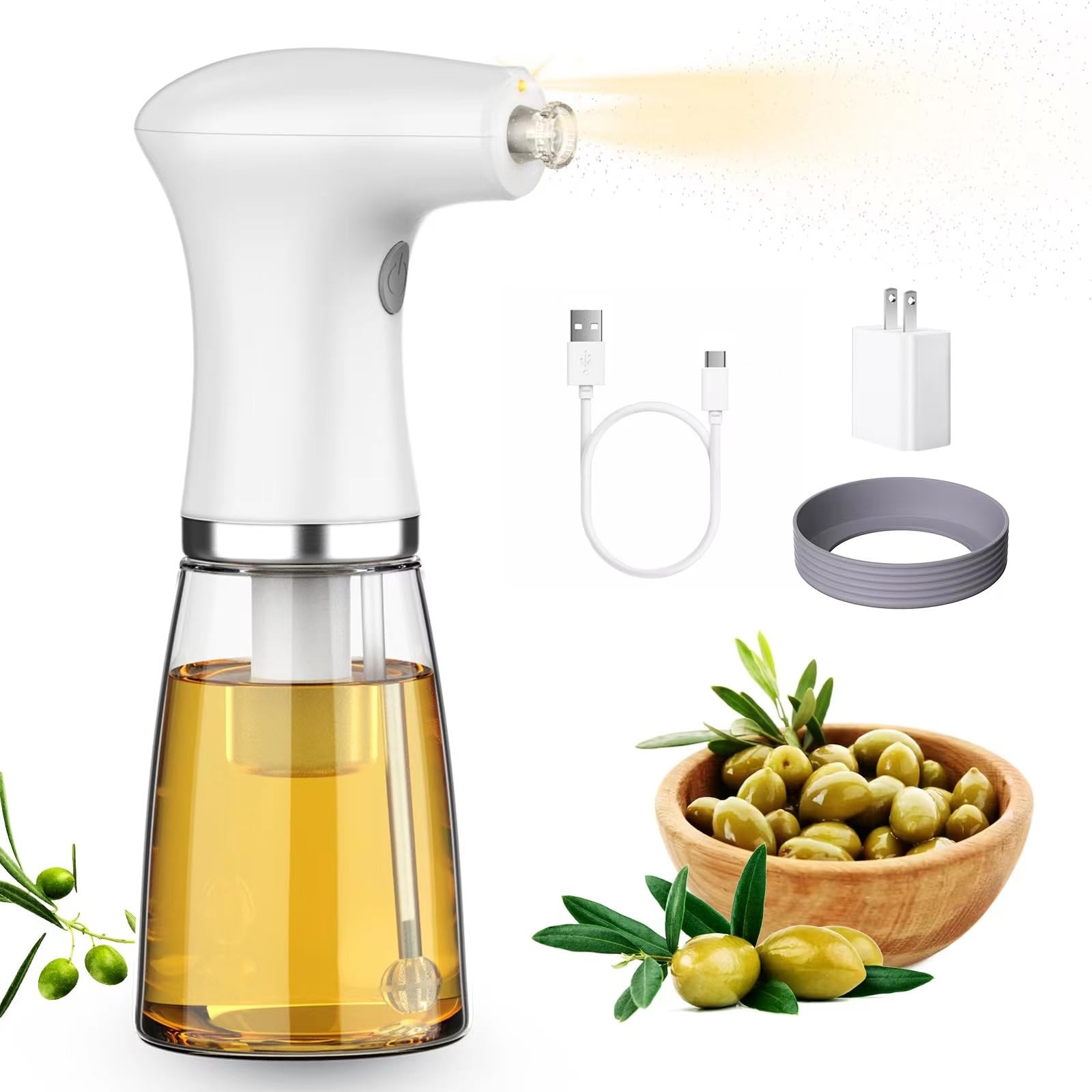 SYAWS Oil Sprayer for Cooking, Electric Oil Spray Bottle, Rechargeable Olive Oil Dispensing with LED Light,Adjustable Oil Mister with Glass for Air Fryer,Salad,BBQ,Baking,Roasting