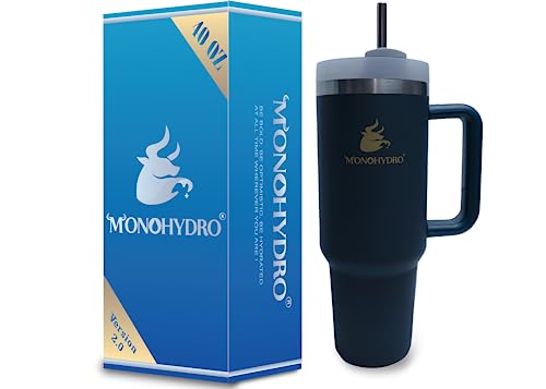 MONOHYDRO 40 oz Tumbler with Handle and Straw - tumbler with straw Stainless Steel Insulated Cup -stainless steel straw, Eco-friendly Materials - maintain temperature up to 24+ hours - Midnight Navy