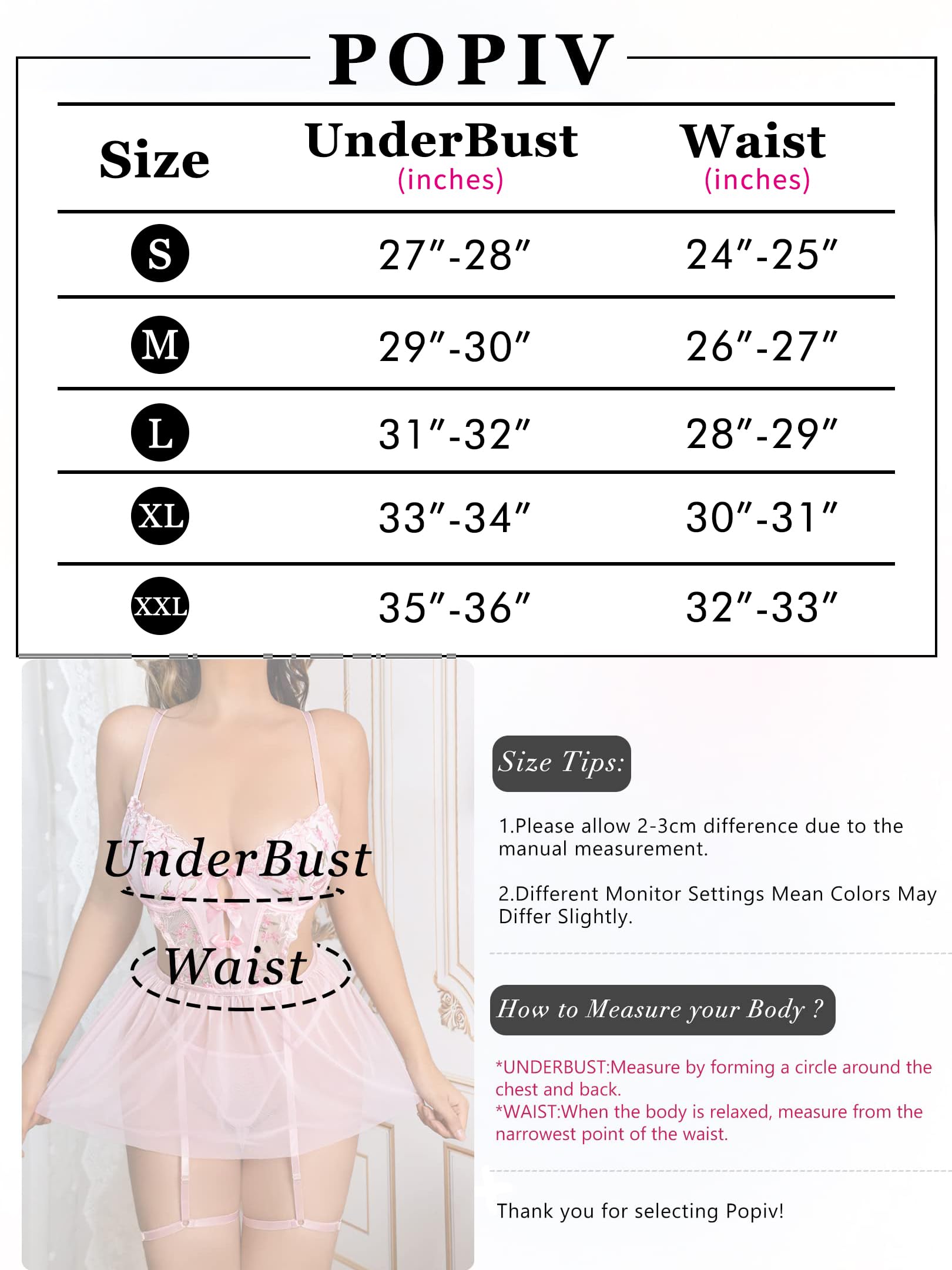 popiv Women Sexy Lace Lingerie Set Mesh Floral Bow Tie Lingerie Pink