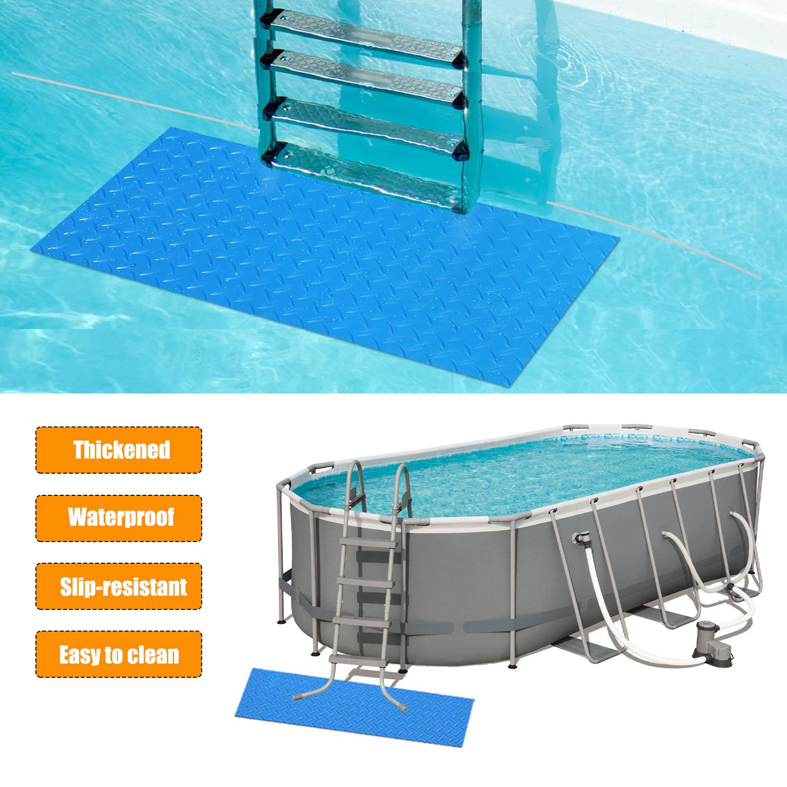 35x15Inch Pool Ladder Mat, Protective Swimming Ladder Step Stair Non-Slip Mat for Above Ground Pools, Blue 2Pack