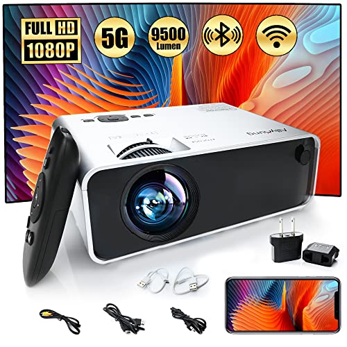 Mini Portable Projector with WiFi and blueooth ,Video Projector,2022 Upgrade 1080P HD Projector,50,000Hrs LED Lamp Life, Built in HI-FI Speakers Compatible with HDMI, VGA, TF, AV ,USB&Conversion Plug