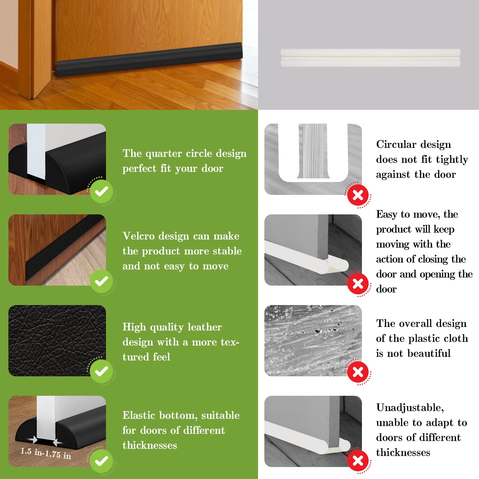 Door Draft Stopper 36inch-Adjustable Under Door Draft Blocker, Double Side Draft Stopper for Bottom of Door Insulator Door Sweep Weather Stripping Soundproof