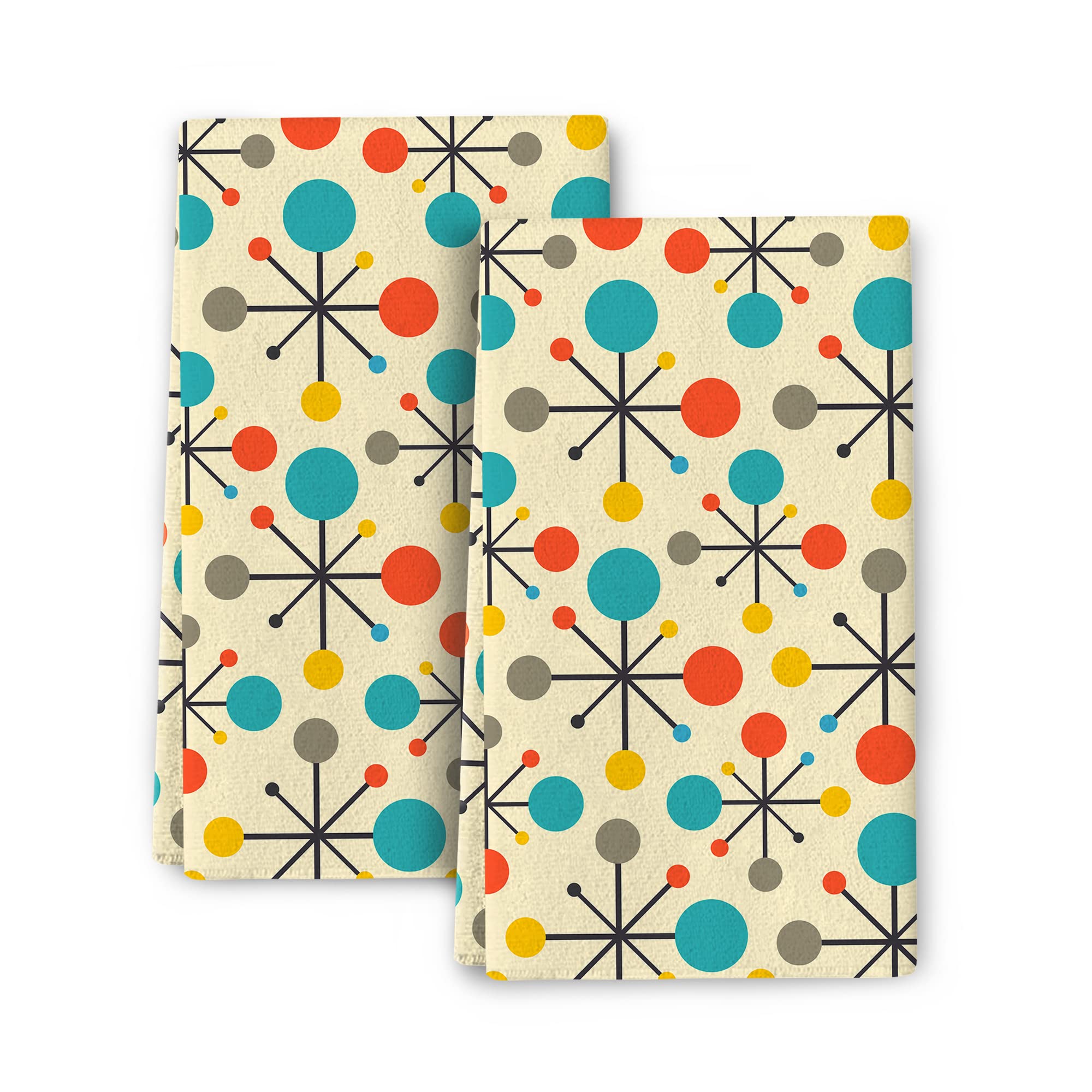 Cukemip Mid Century Fifties Modern Atomic Retro Colors Kitchen Towel Set of 2 Cotton Soft Absorbent Hand Towels Yellow Tea Towels Gifts Bathroom Home Decorations 16 x 24 Inch