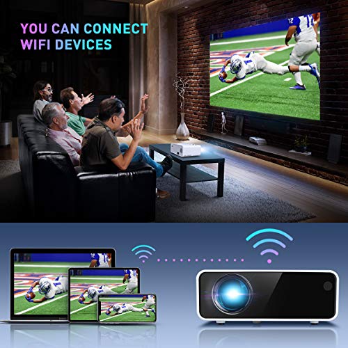 Mini Portable Projector with WiFi and blueooth ,Video Projector,2022 Upgrade 1080P HD Projector,50,000Hrs LED Lamp Life, Built in HI-FI Speakers Compatible with HDMI, VGA, TF, AV ,USB&Conversion Plug