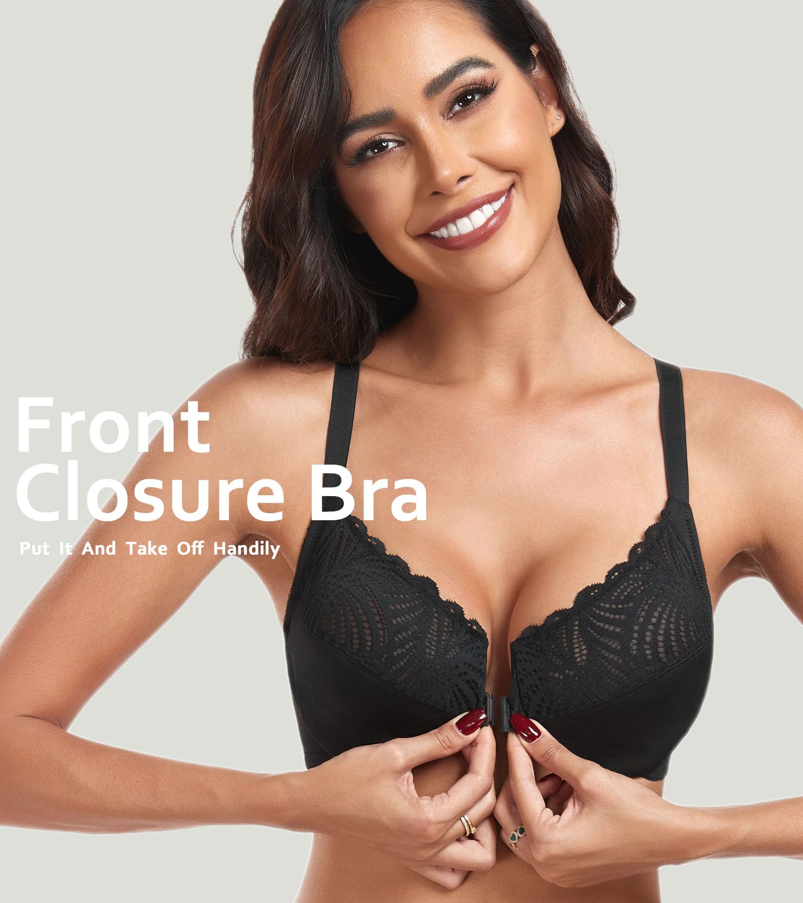 HACI Women's Front Closure Bra Underwire Unpadded T-Back Plus Size Lacy Full Coverage Racerback T-Shirt Unlined(Black,40G)