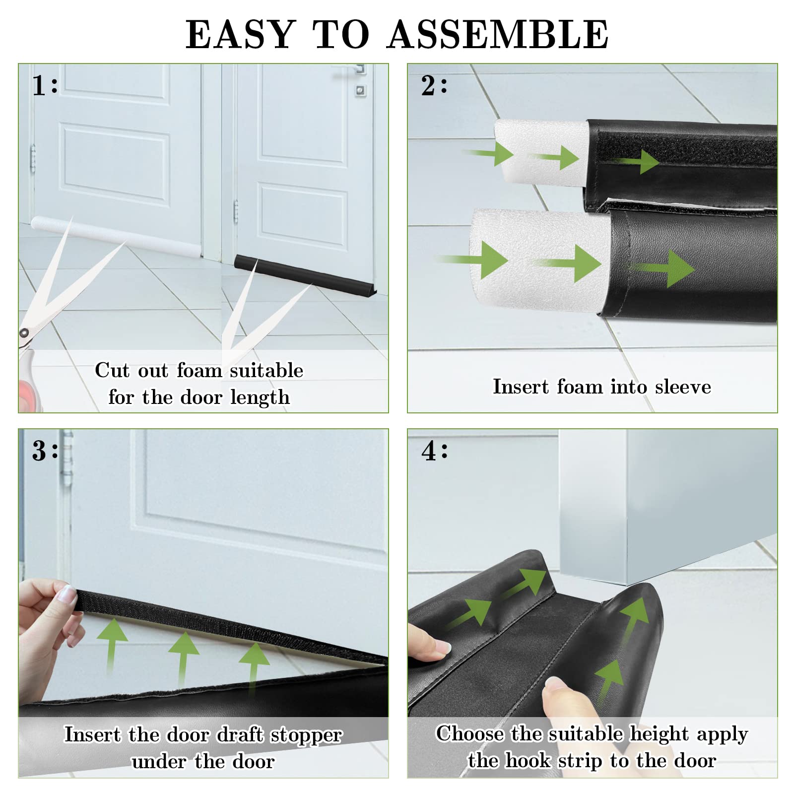 Door Draft Stopper 36inch-Adjustable Under Door Draft Blocker, Double Side Draft Stopper for Bottom of Door Insulator Door Sweep Weather Stripping Soundproof