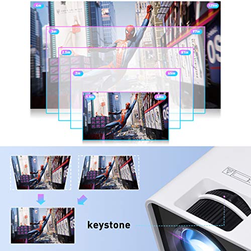 Mini Portable Projector with WiFi and blueooth ,Video Projector,2022 Upgrade 1080P HD Projector,50,000Hrs LED Lamp Life, Built in HI-FI Speakers Compatible with HDMI, VGA, TF, AV ,USB&Conversion Plug