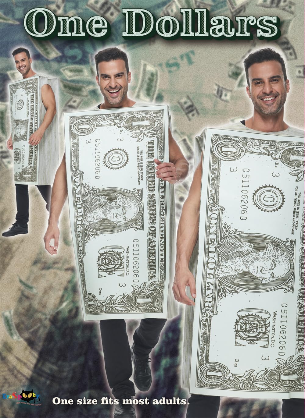 EraSpooky Adult 1 Dollar Bill Costume Funny Halloween Money Fancy Dress