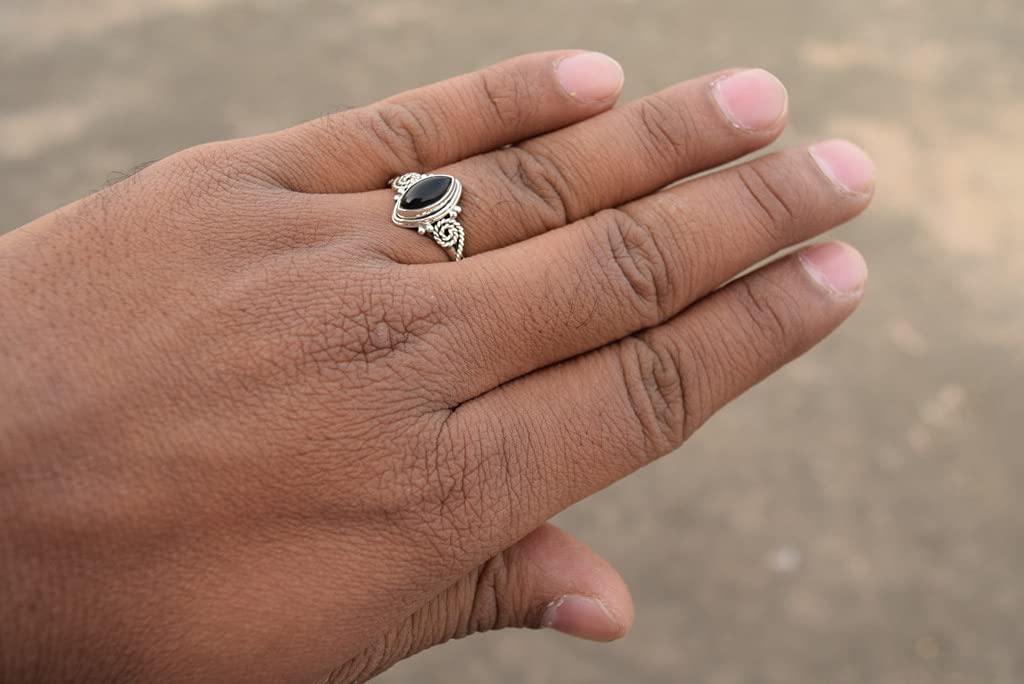 Black Onyx Stone Ring, 925 Sterling Silver Ring Statement Ring For Women - Girls, 5X10mm Natural Marquise Shape Gemstone Ring, Christmas Gifts, Gemstone Ring Size US 11 Handmade Ring