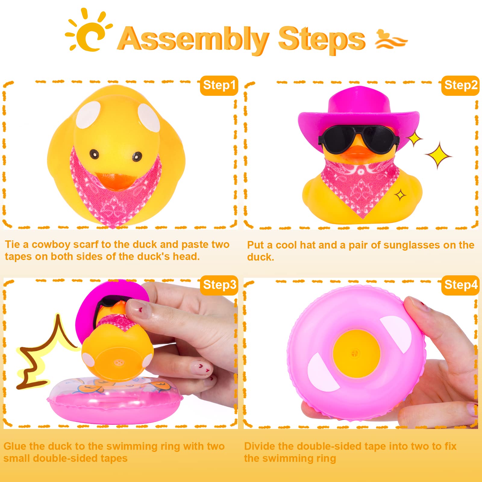 MuMyer Yellow Duck Car Ornaments Rubber Duck Car Dashboard Decorations with Mini Sunglasses Cowboy Hat Scarf Swim Ring(Pink)