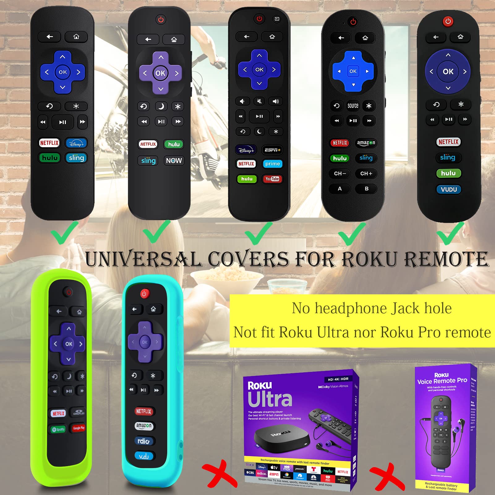 3Pack Case for Roku Remote, Cover for TCL Roku TV Steaming Stick/Hisense/Express Replacement Controller Universal Silicone Sleeve Skin Glow in The Dark Purple Blue White