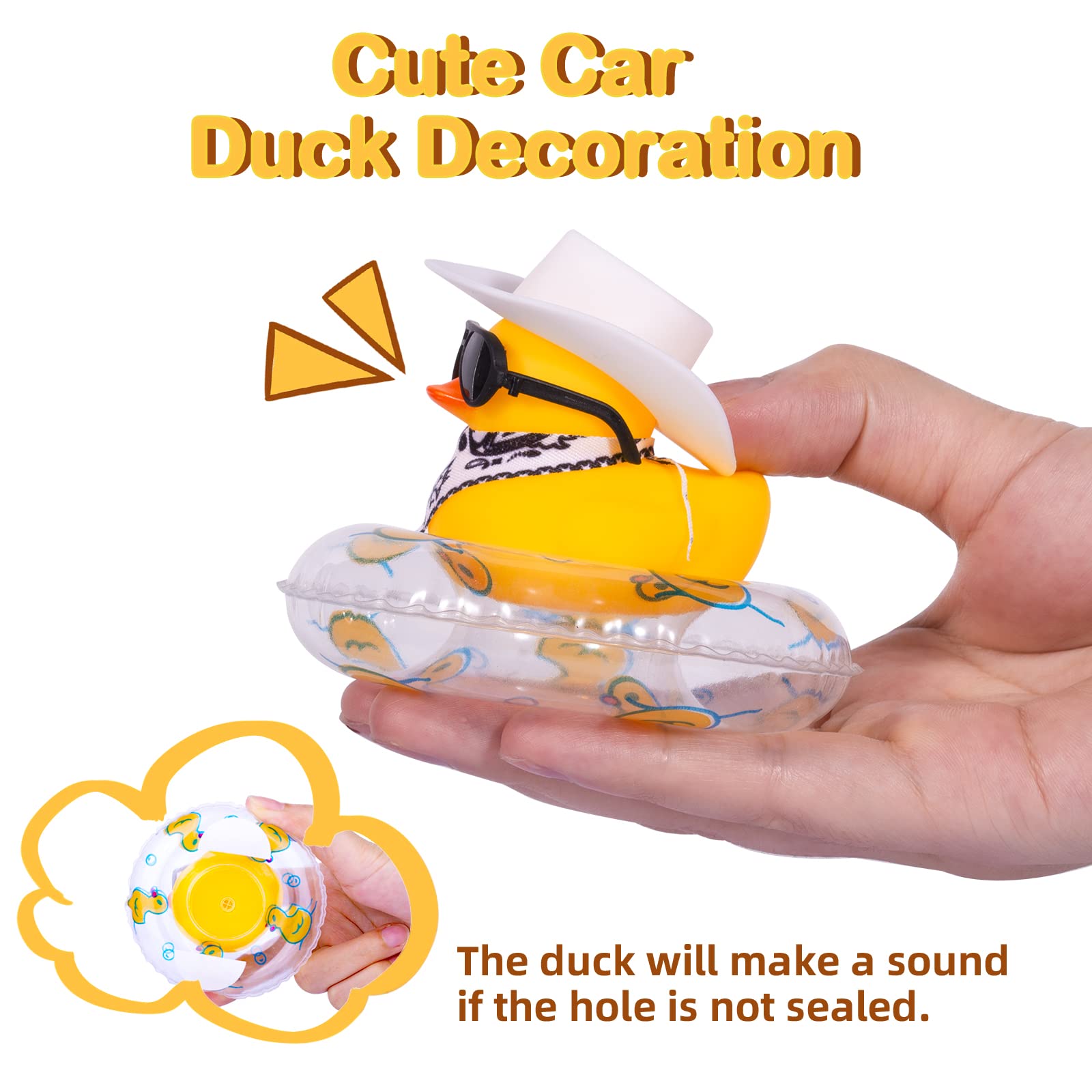 MuMyer Yellow Duck Car Ornaments Rubber Duck Car Dashboard Decorations with Mini Sunglasses Cowboy Hat Scarf Swim Ring(Pink)