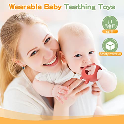 Silicone Teething Toys for Babies 3-6 Months - 3 Pack Never Drop Teething Mittens for Infants 6-12 Months, Mushroom Penguin Hand Teethers, Baby Chew Toys for Sucking Needs - Dishwasher Safe