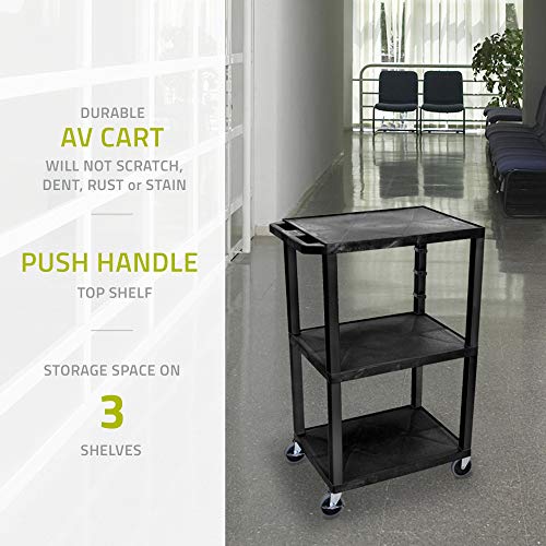Luxor WT42E 42"H Electric A/V Cart with 3 Shelf and Black Leg