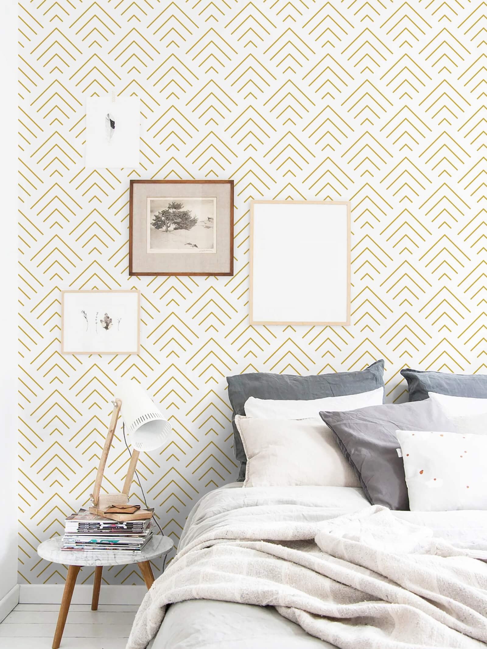 Heroad Peel and Stick Wallpaper Geometric Wallpaper Gold and White Contact Paper Self Adhesive Removable Wallpaper for Cabinets Walls Countertop Waterproof Thicken Vinyl 78.7"x17.3"