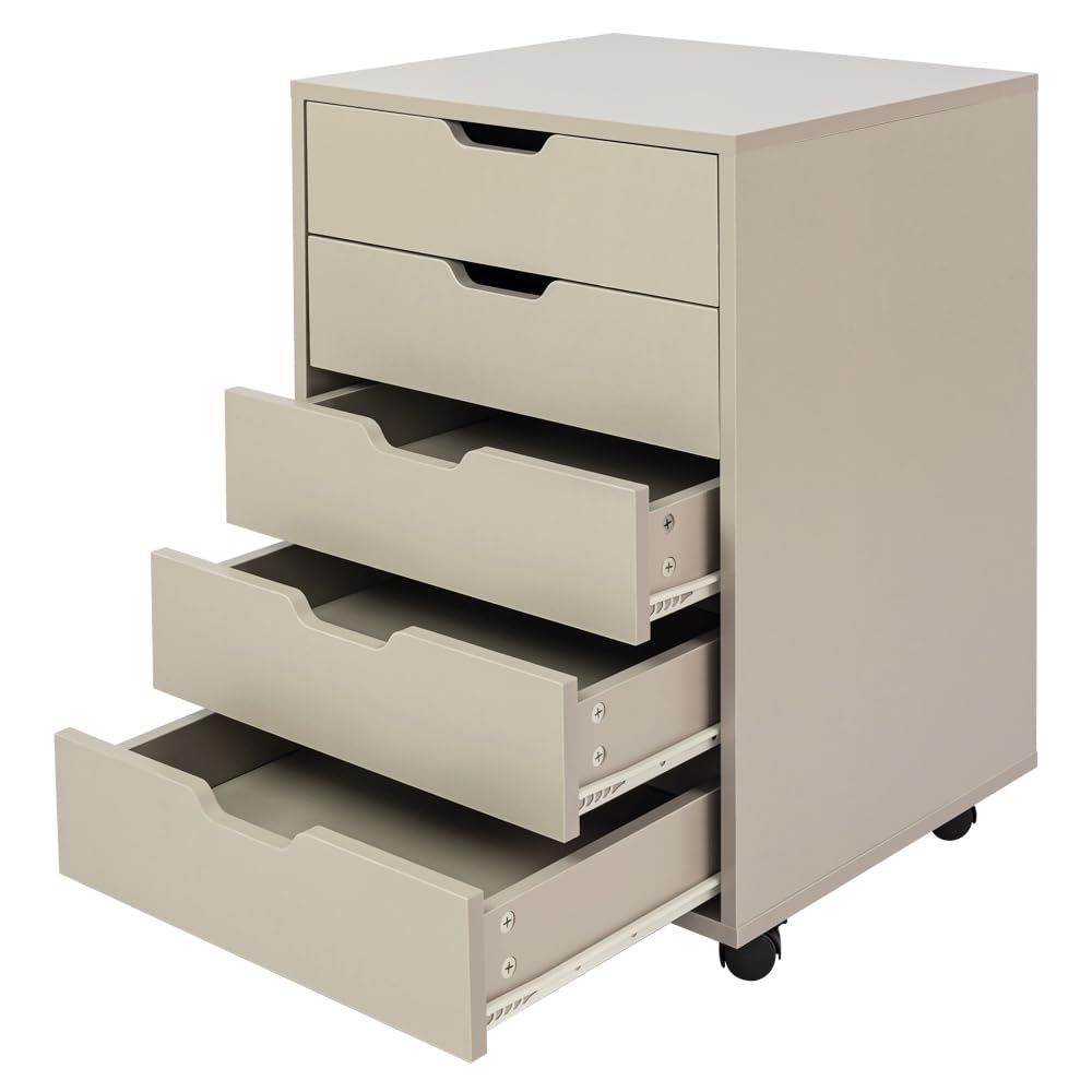 Salfanre Filing Cabinet 5 Drawer, Mobile Wood File Cabinet, Office Drawers, Under Desk Filing Cabinet, Office Storage Cabinet, Grey