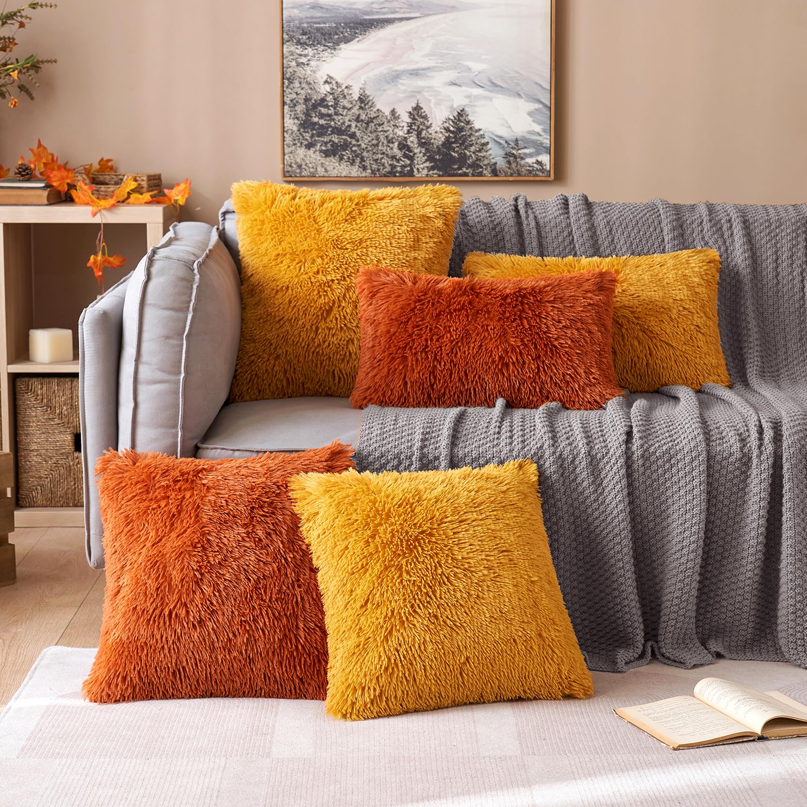 MIULEE Pack of 2 Luxury Faux Fur Throw Pillow Covers Deluxe Winter Decorative Plush Pillow Case Cushion Cover Shell for Sofa Bedroom Car 18x18 Inch Burnt Orange