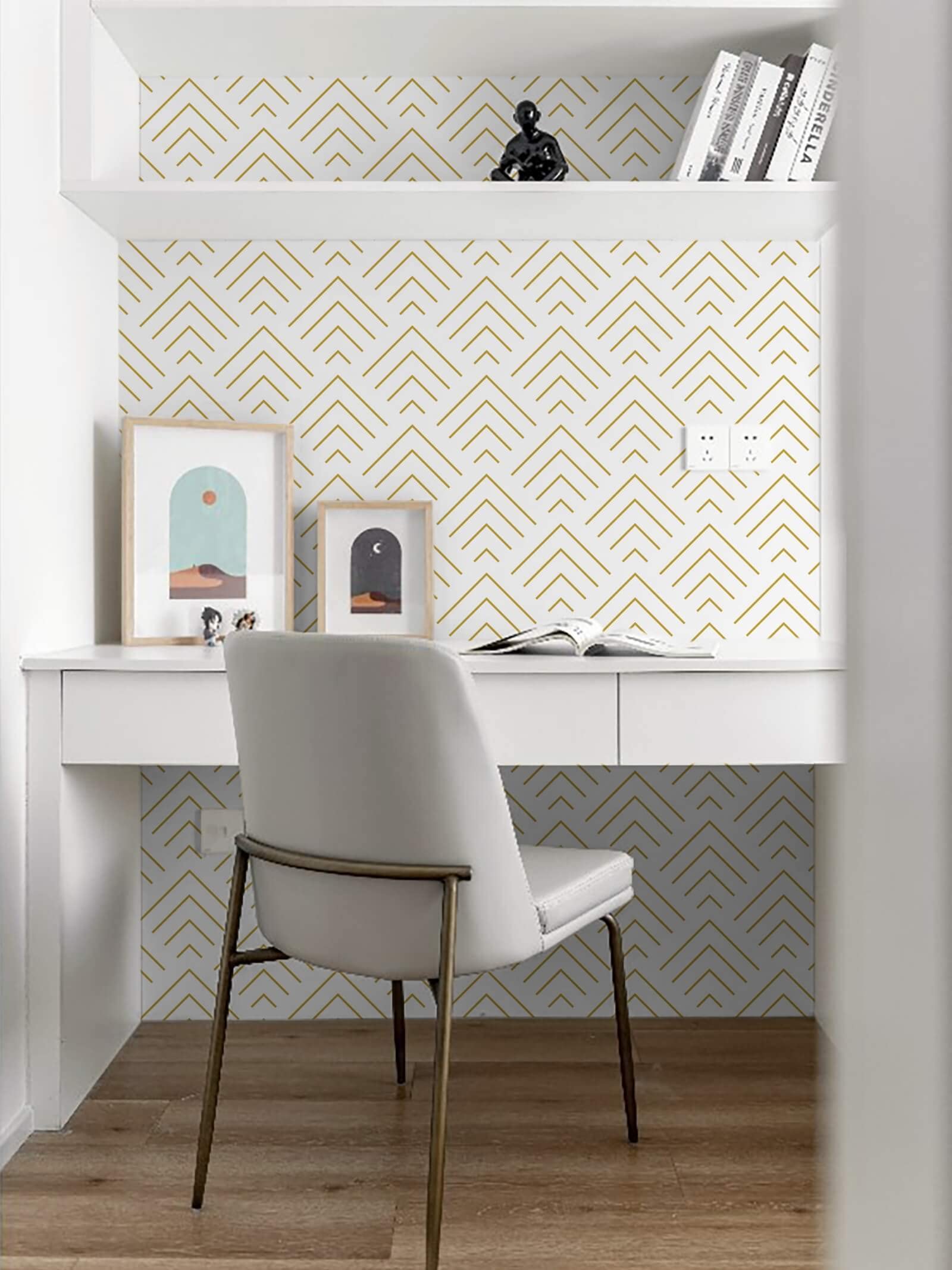 Heroad Peel and Stick Wallpaper Geometric Wallpaper Gold and White Contact Paper Self Adhesive Removable Wallpaper for Cabinets Walls Countertop Waterproof Thicken Vinyl 78.7"x17.3"