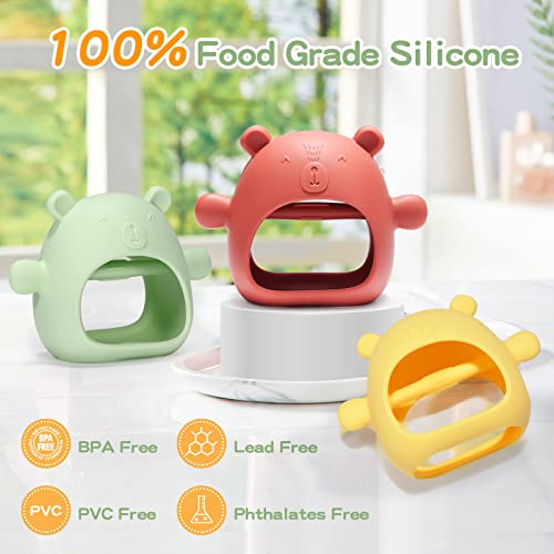 Silicone Teething Toys for Babies 3-6 Months - 3 Pack Never Drop Teething Mittens for Infants 6-12 Months, Mushroom Penguin Hand Teethers, Baby Chew Toys for Sucking Needs - Dishwasher Safe