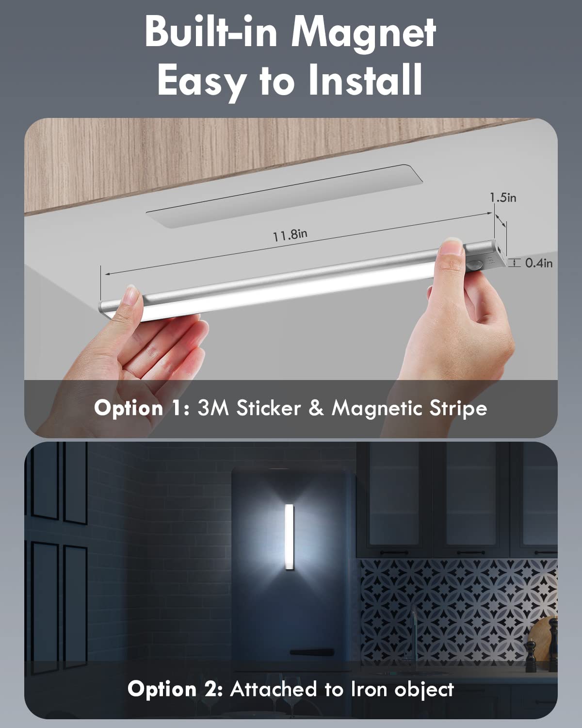 BLS LED Closet Lights, 52LED Motion Sensor Light Indoor, Under Cabinet Lights Rechargeable USB-C Under Cabinet Lighting, 1800mah Battery Operated Lights Wireless Magnetic Light for Kitchen Night Stair