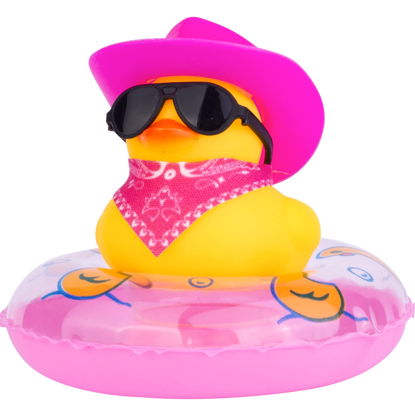 MuMyer Yellow Duck Car Ornaments Rubber Duck Car Dashboard Decorations with Mini Sunglasses Cowboy Hat Scarf Swim Ring(Pink)