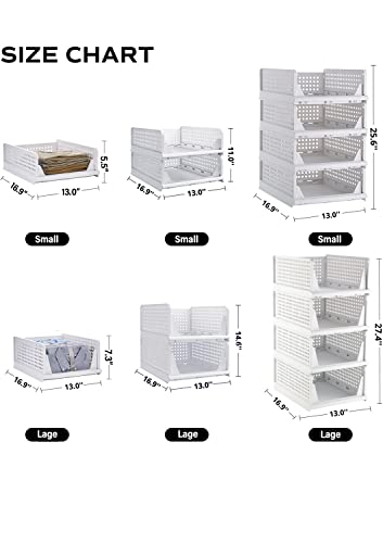 WDPUCHU Stackable Plastic Storage Basket-Foldable Closet Organizers and Storage Bins - Drawer Shelf Storage Container for Wardrobe Cupboard Kitchen Bathroom Office (White Small-4 Pack)