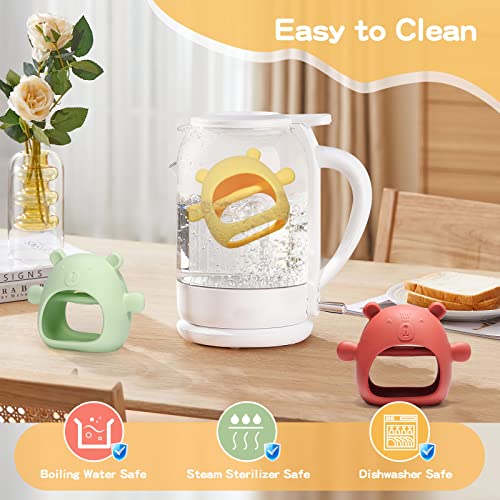 Silicone Teething Toys for Babies 3-6 Months - 3 Pack Never Drop Teething Mittens for Infants 6-12 Months, Mushroom Penguin Hand Teethers, Baby Chew Toys for Sucking Needs - Dishwasher Safe