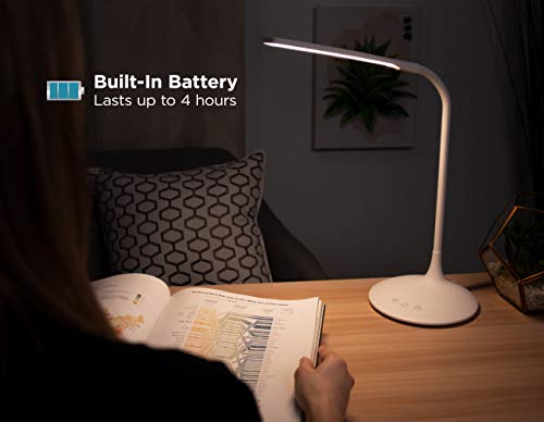 BLACK+DECKER VLED1819-BD Battery LED Desk Lamp, Dimmable with Adjustable Color Temperature, 4 Hour Battery Life, Rechargeable, Eco Friendly, White